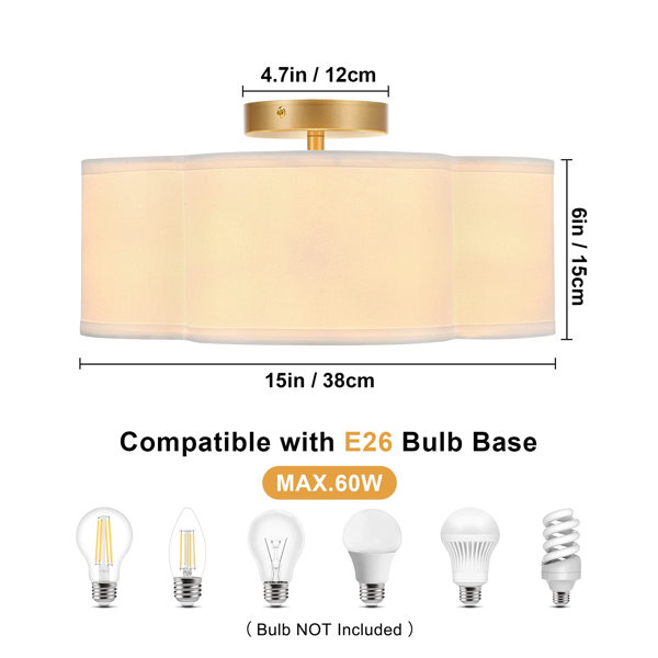 Mercer41 Gutherez Gold Semi Flush Mount Ceiling Light, 4-Light Ceiling Light Fixtures with ...